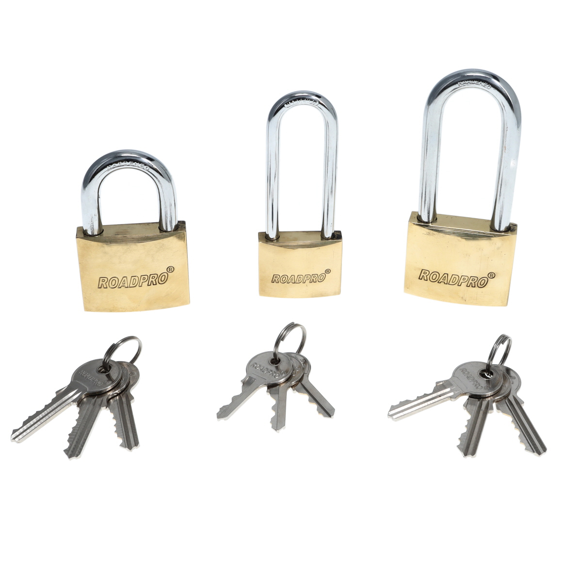 RoadPro 3pc Solid Brass Padlock Set
